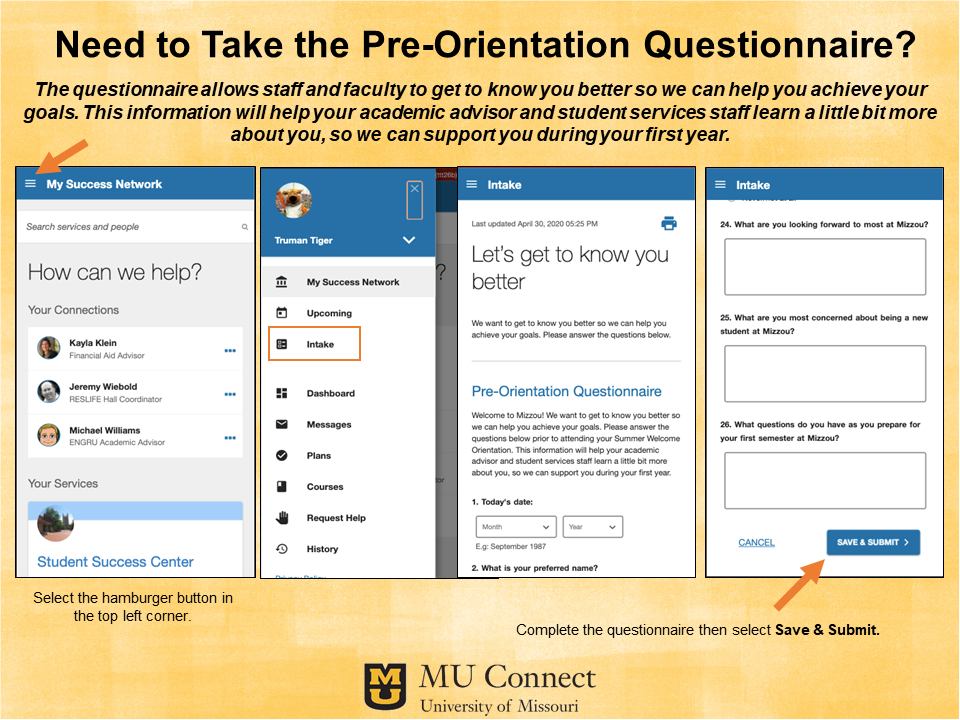 Pre-Orientation Questionnaire // MU Connect